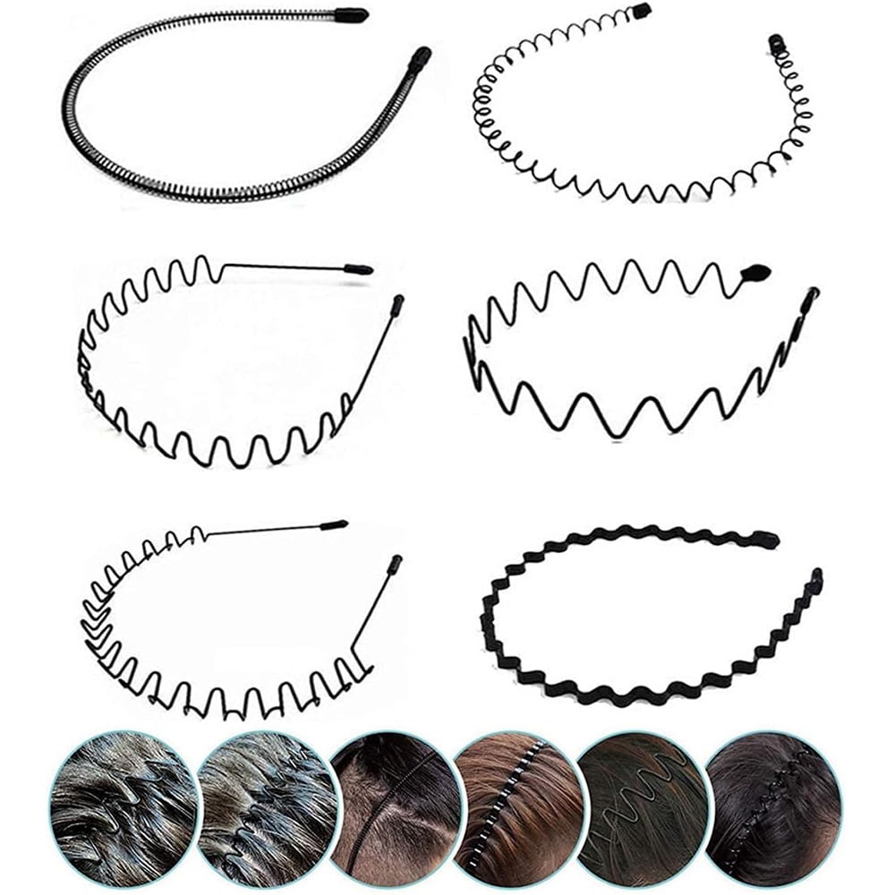 Fangsheng 6PCS Metal Hair Bands, Spring Wavy Hoop Unisex Black Headband ...