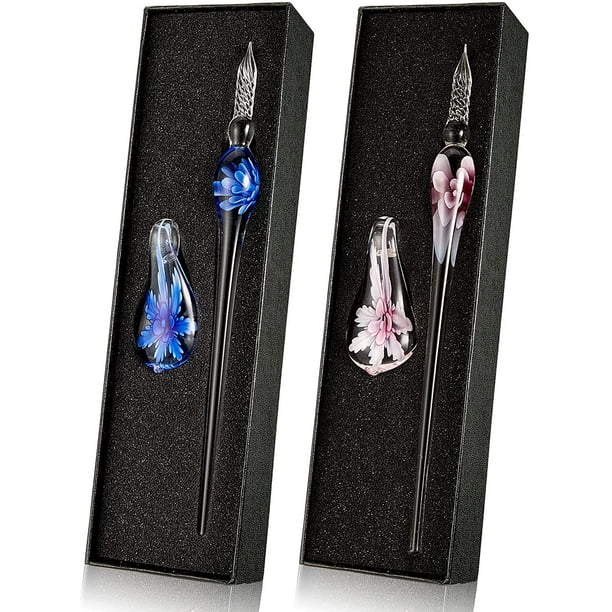 2 Pieces Handmade Glass Dip Pens Flower Crystal Glass Pen Vintage Dip ...