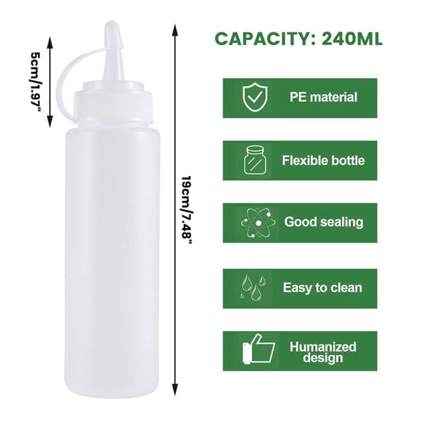 6 botellas de plástico transparente de color blanco para salsa, ketchup ...