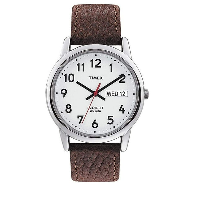 Timex Mens T20041 Easy Reader 35mm Brown Leather Strap Watch - Walmart.com