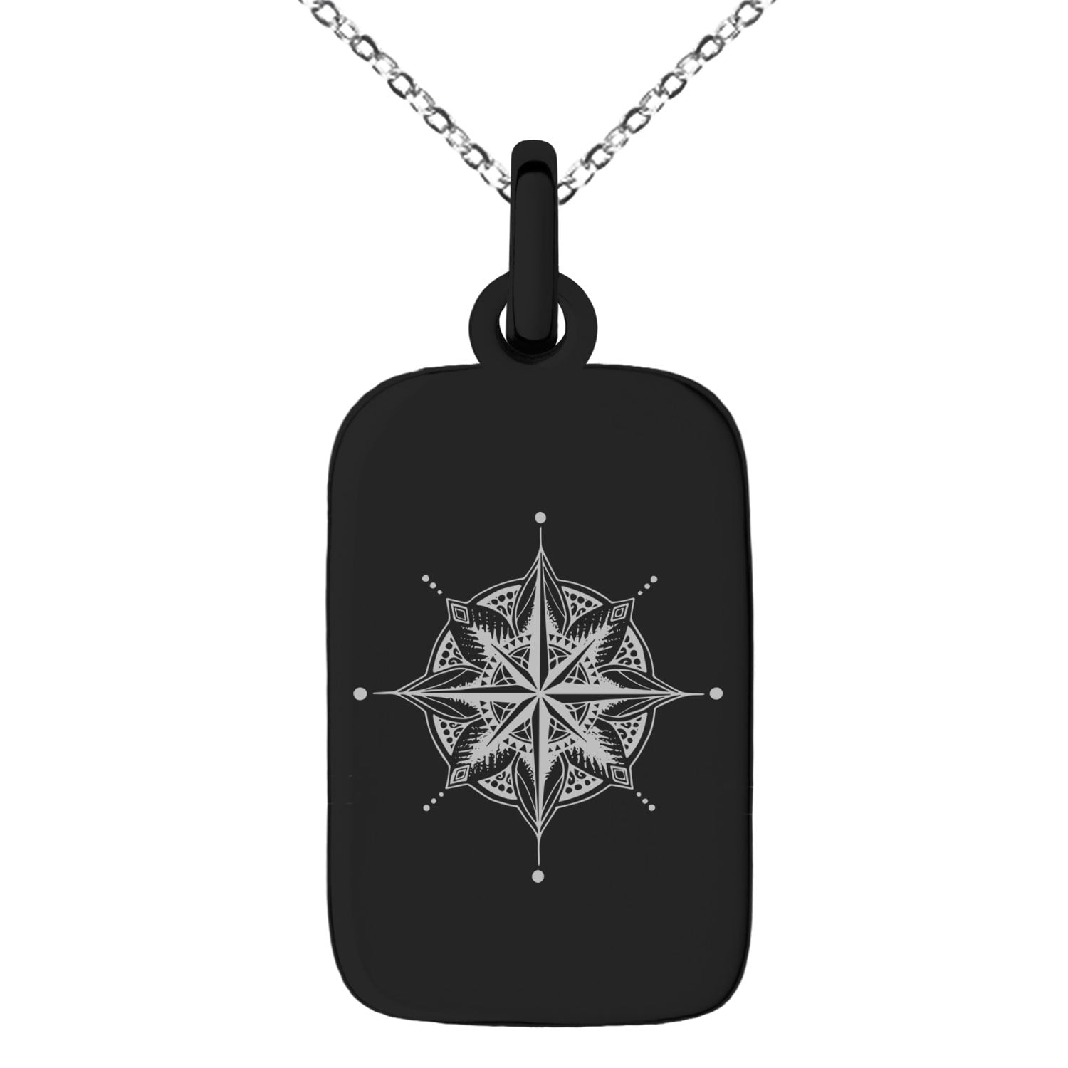 Stainless Steel Nautical Mandala Lotus Compass Engraved Small Rectangle ...