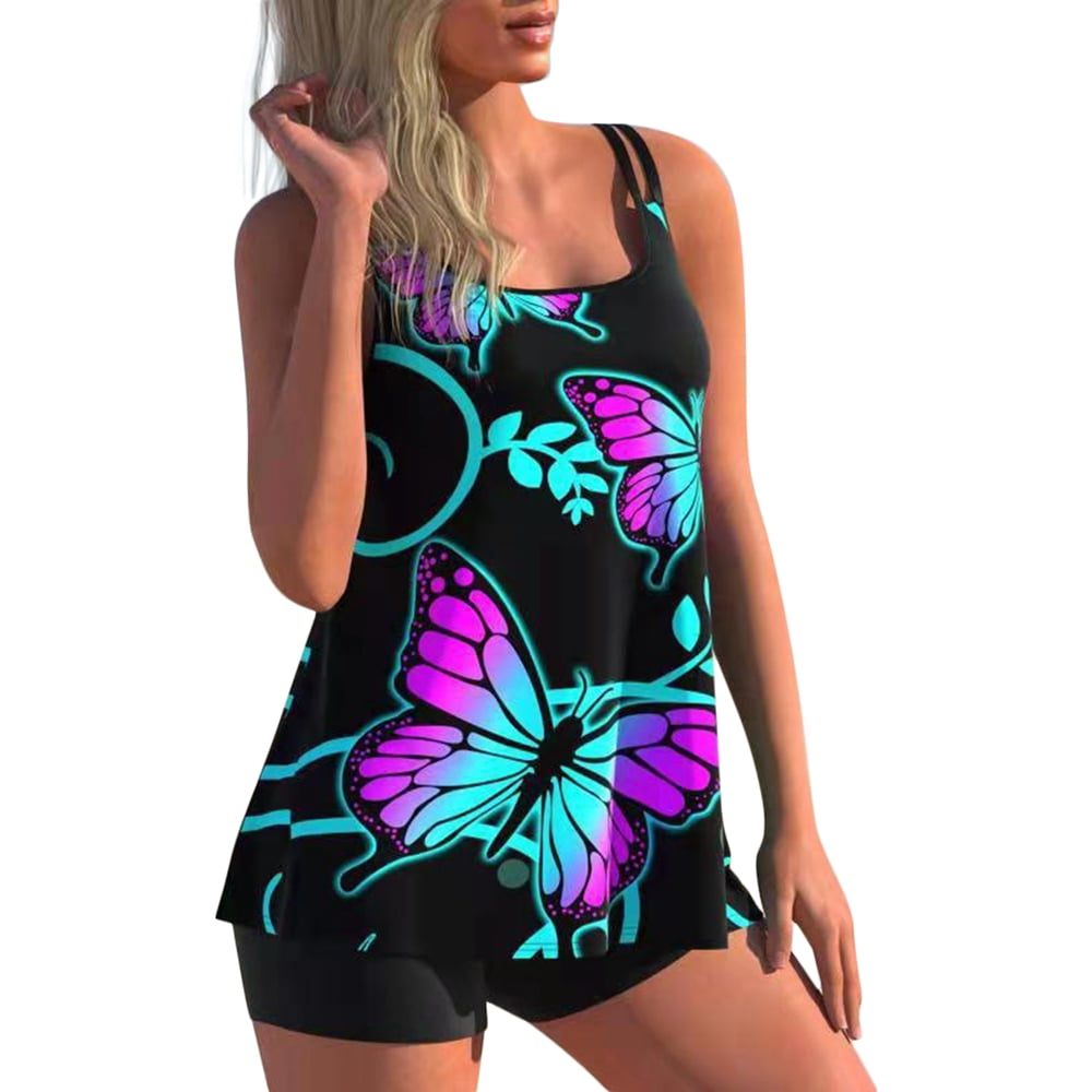 Plus Size Bathing Suits for Women Color Block Striped Tankini Swimsuits ...