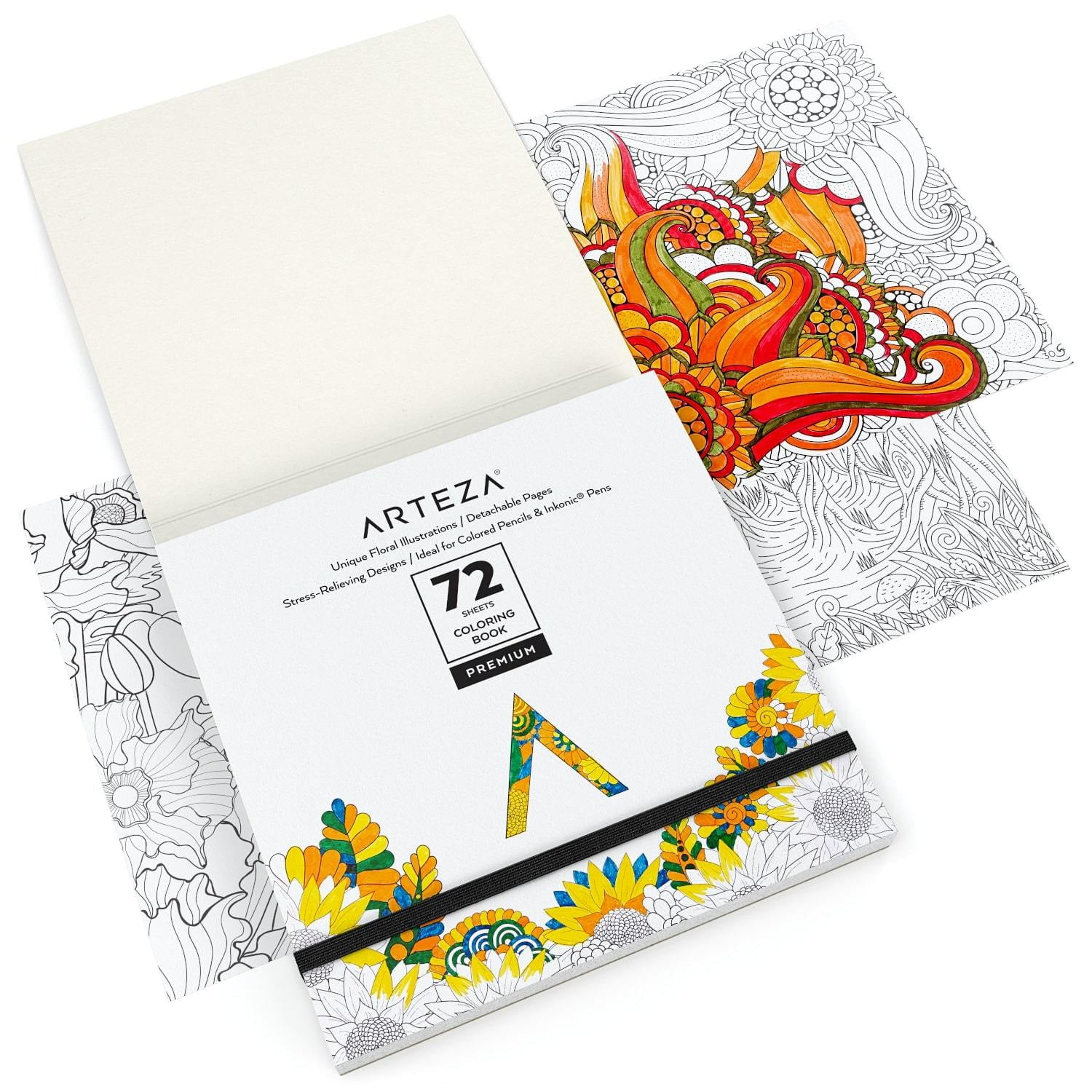 Buy Arteza Adult Coloring Book, Floral Illustrations, 6.4x6.4 - 72 ...