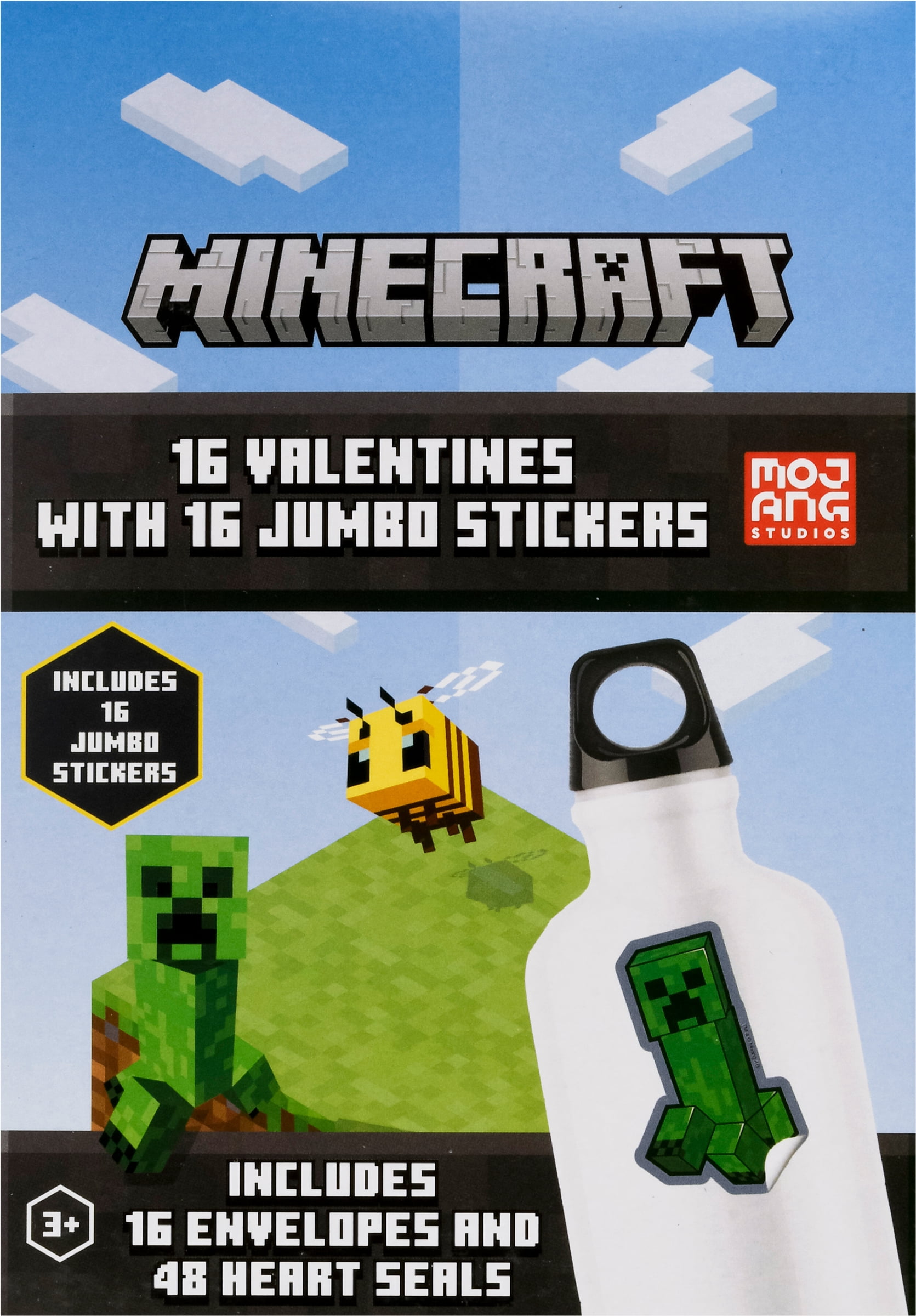 Minecraft 16 Valentines with 16 Jumbo Stickers includes 16 Envelopes ...