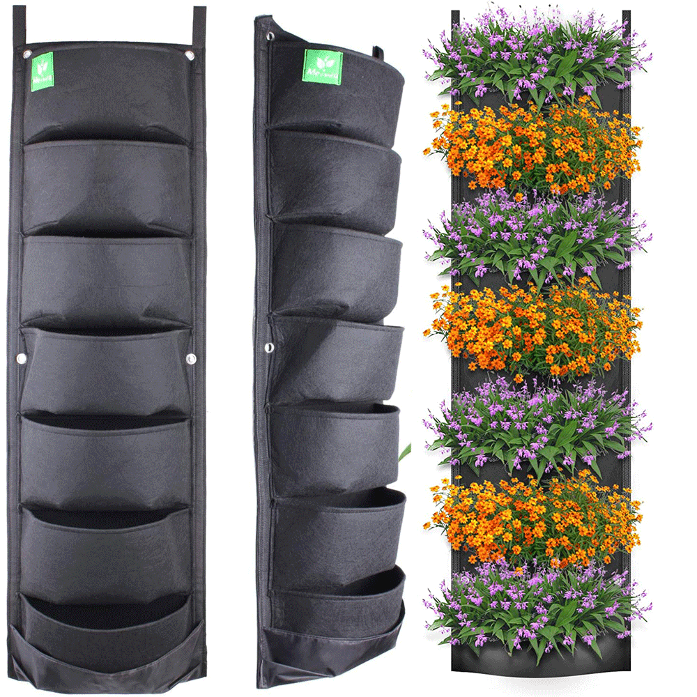 Planting Pouch 7 Pocket Hanging Planter Bags Vertical Wall Planting ...