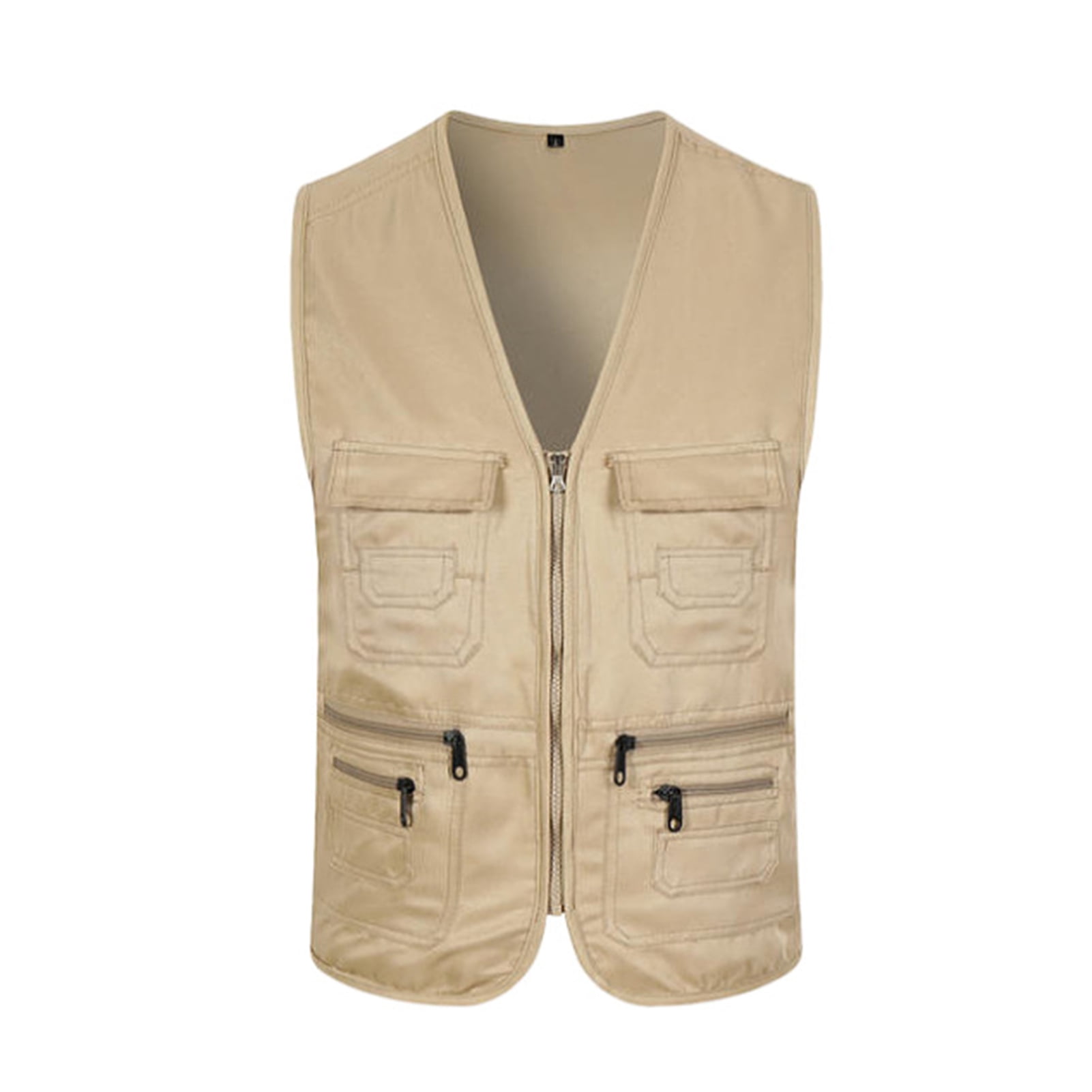 Work Clothes Vest Multi-pocket Solid Color Casual Sleeveless Zipper ...