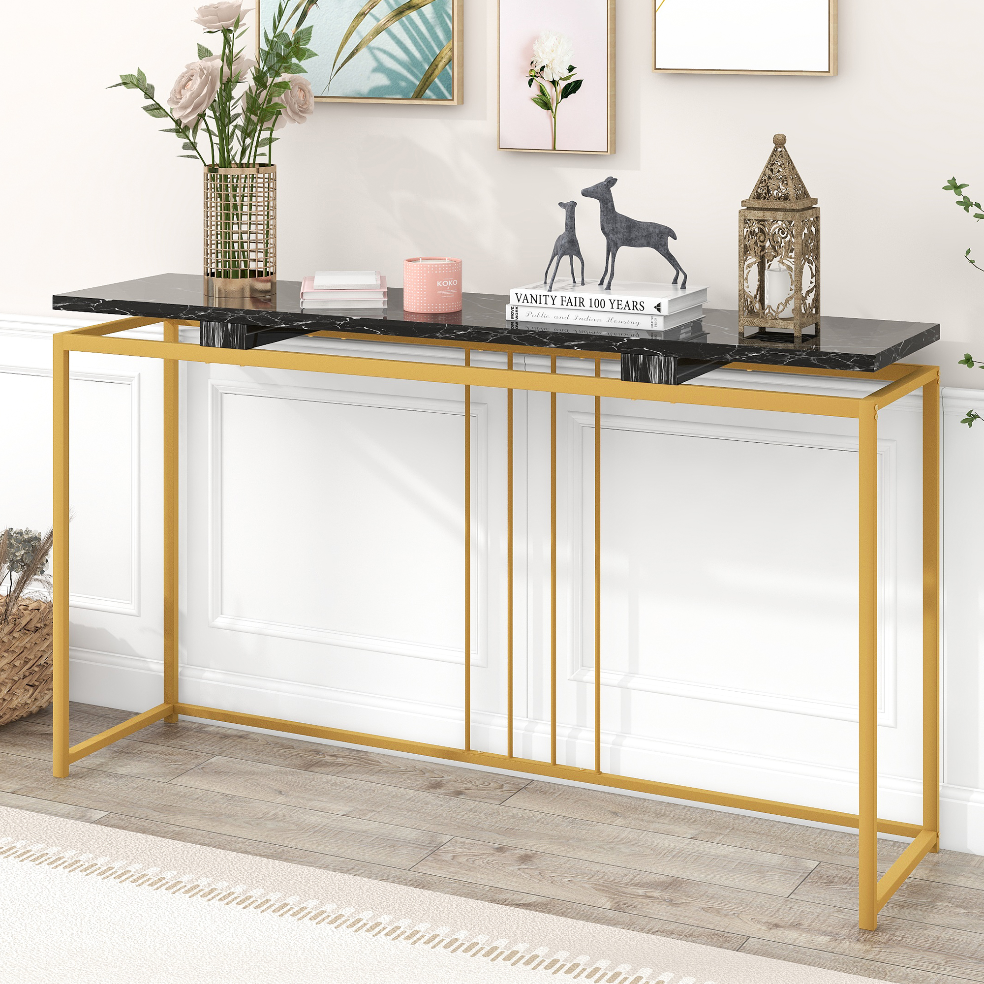 63in Narrow Console Table, HSUNNS Modern Faux Marble Long Sofa Table ...