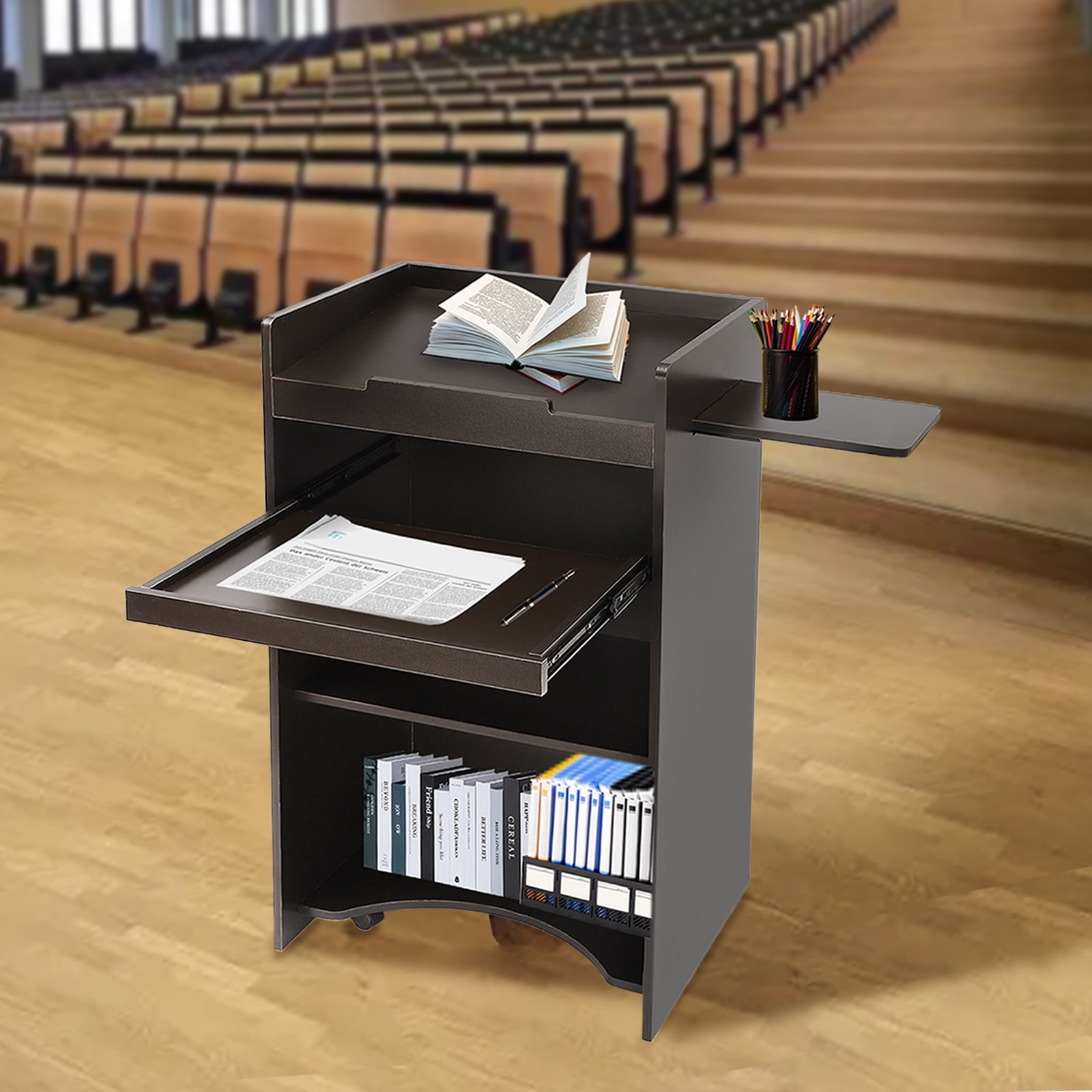 Wooden Indoor Lecterns & Podiums Standing Desk with Side Shelf and ...
