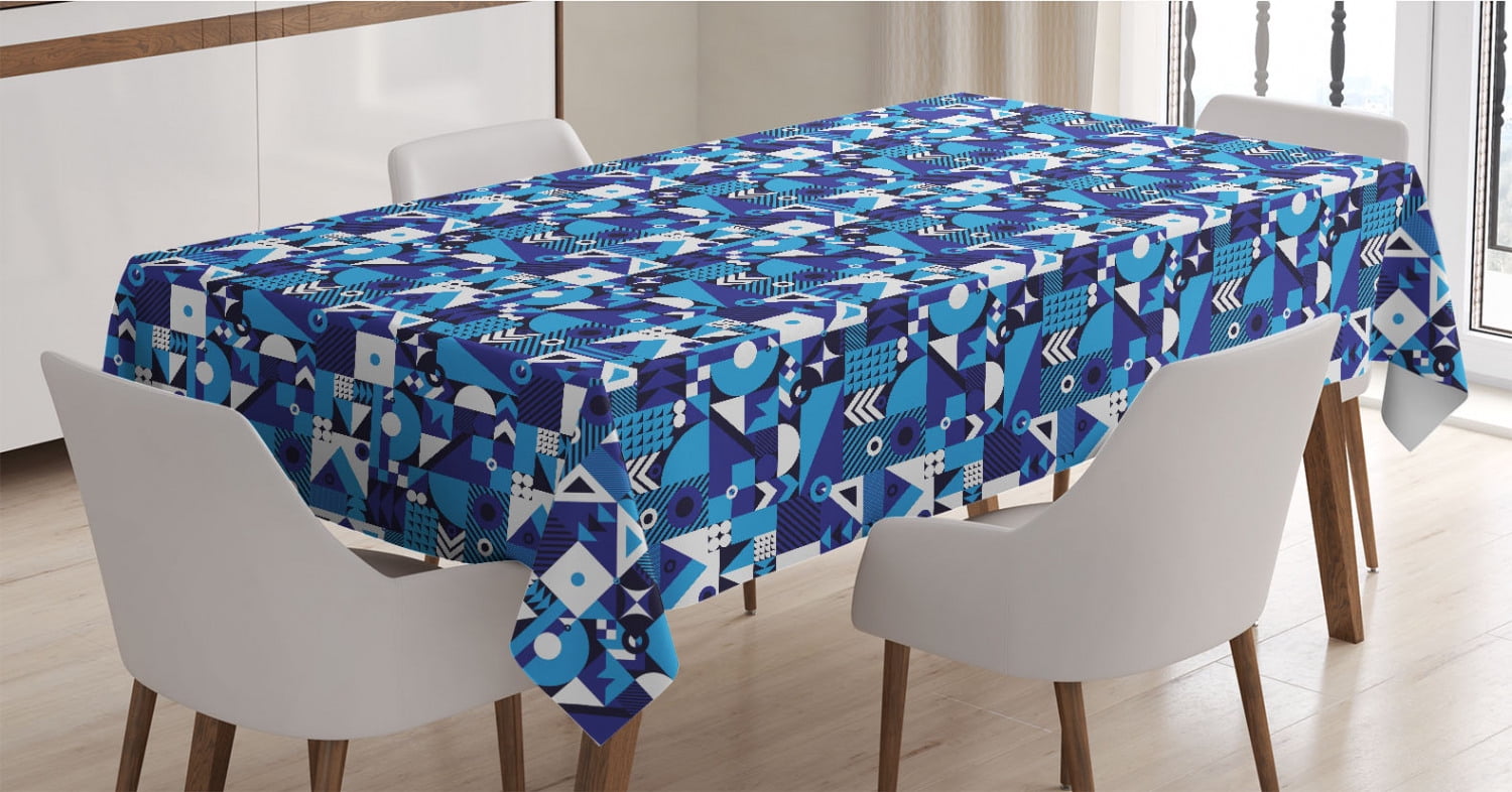 Navy Blue Tablecloth, Contemporary Geometric Mosaic with Rich Modern ...