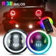 H6024 7 Inch RGB LED Headlights Pair APP Control Fits Jeep Wrangler JK ...