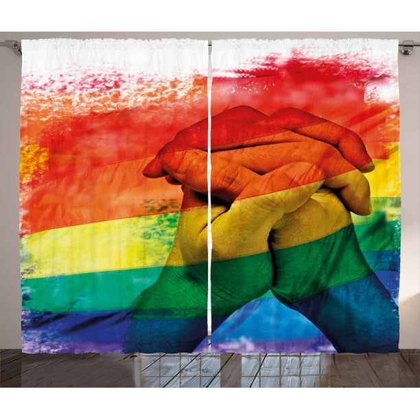 Pride Decorations Curtains 2 Panels Set Hands Of Young Men Put