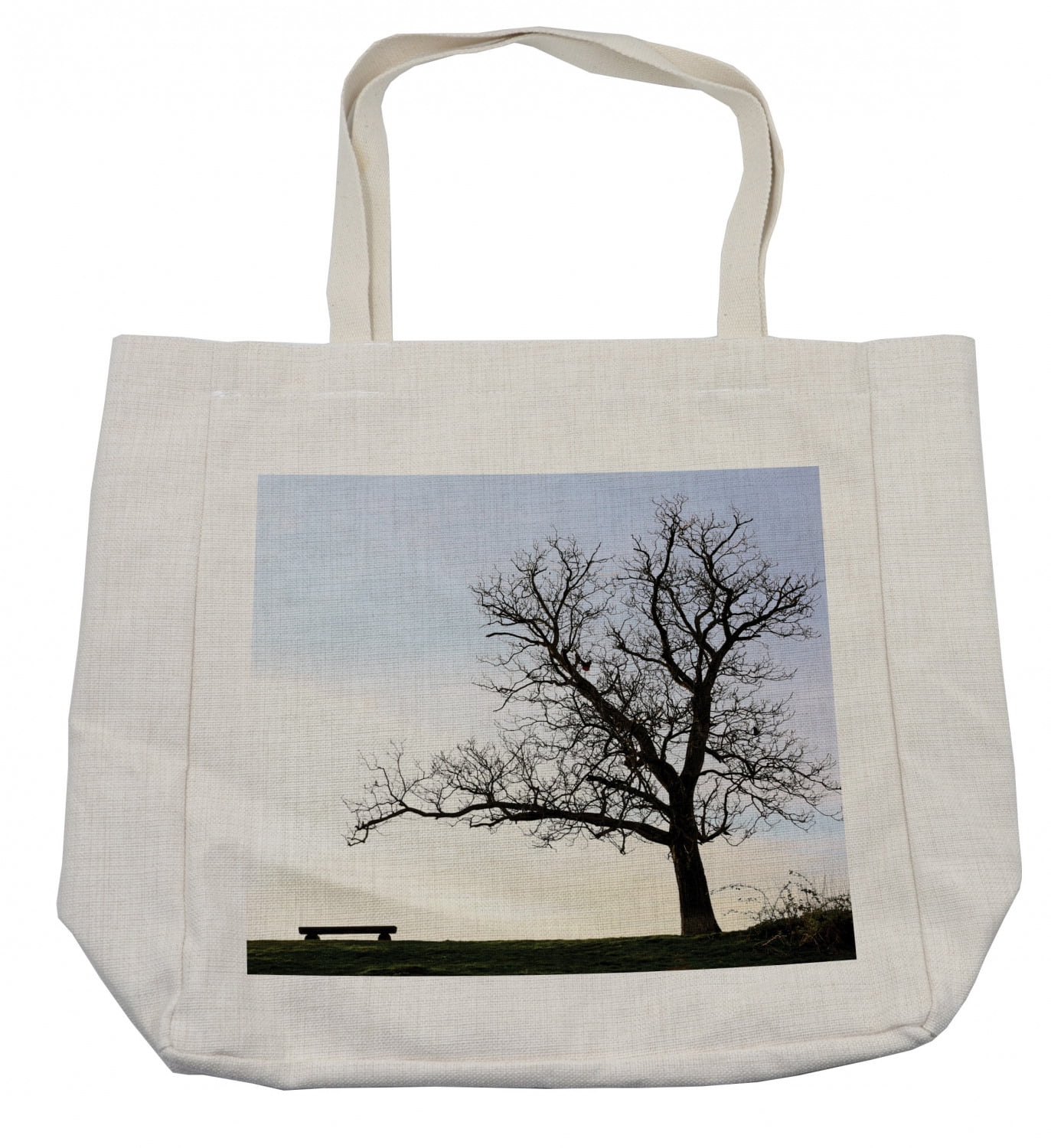 Tree Shopping Bag, Silhouette of a Bench and a Tree Against Pale ...