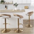 Adjustable Swivel Bar Stool Set of 3 in White Fabric and Gold, Modern ...