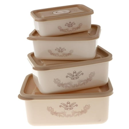 4x Plastic Food Storage Container Vege Preservation Kitchen Khaki ...