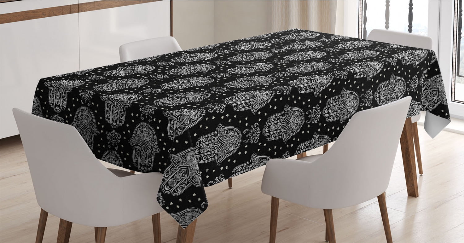 Black and White Tablecloth, All Seeing Eye Motif in Middle Eastern Hand ...