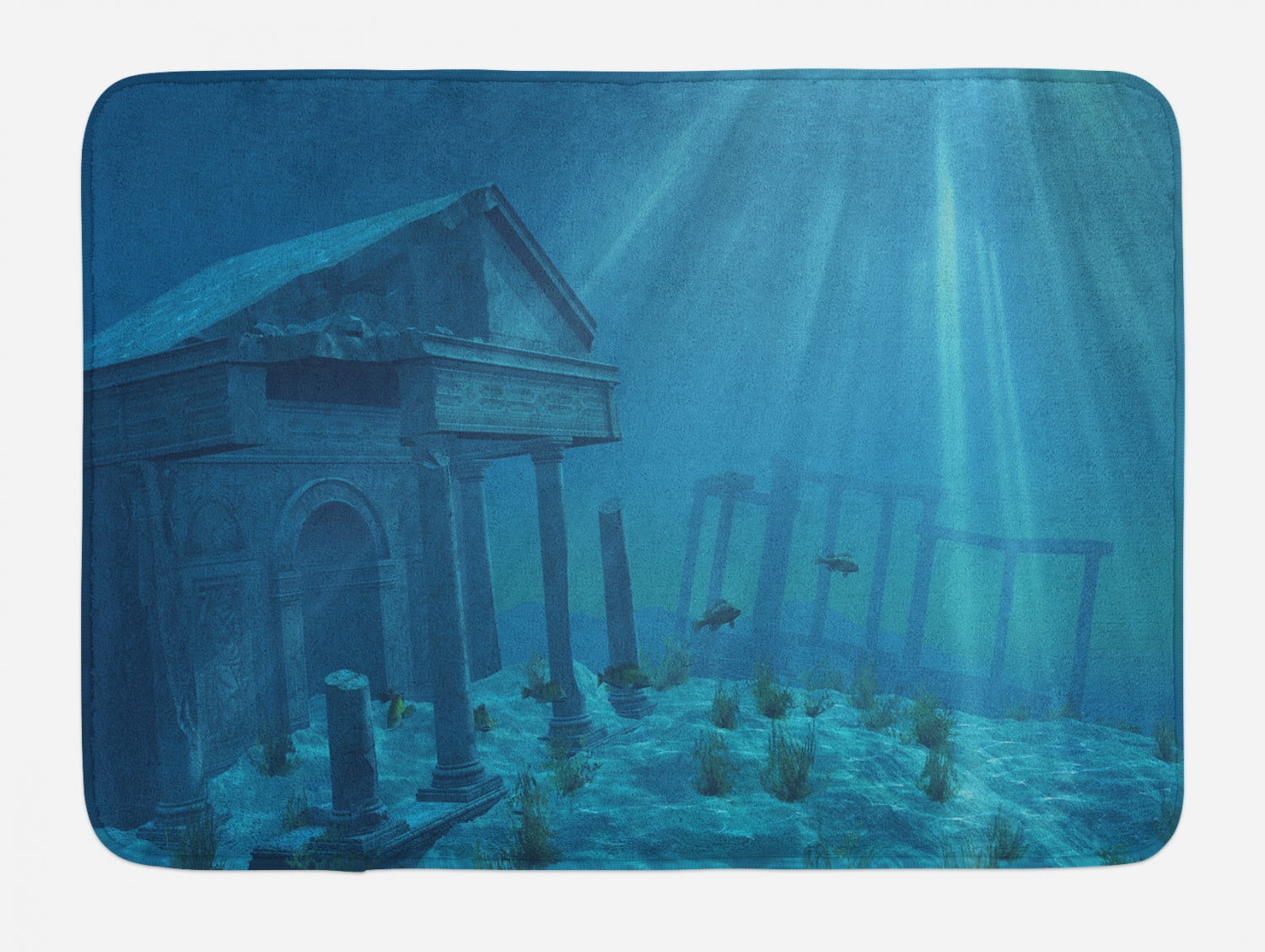 Ocean Bath Mat, Sun Rays over Ruins of A Former Civilization Deep Sea ...