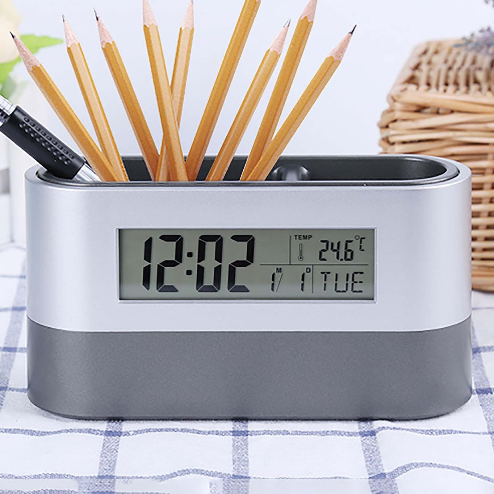 Multifunctional Home Office Digital Snooze Alarm Clock Pen Holder Lcd ...