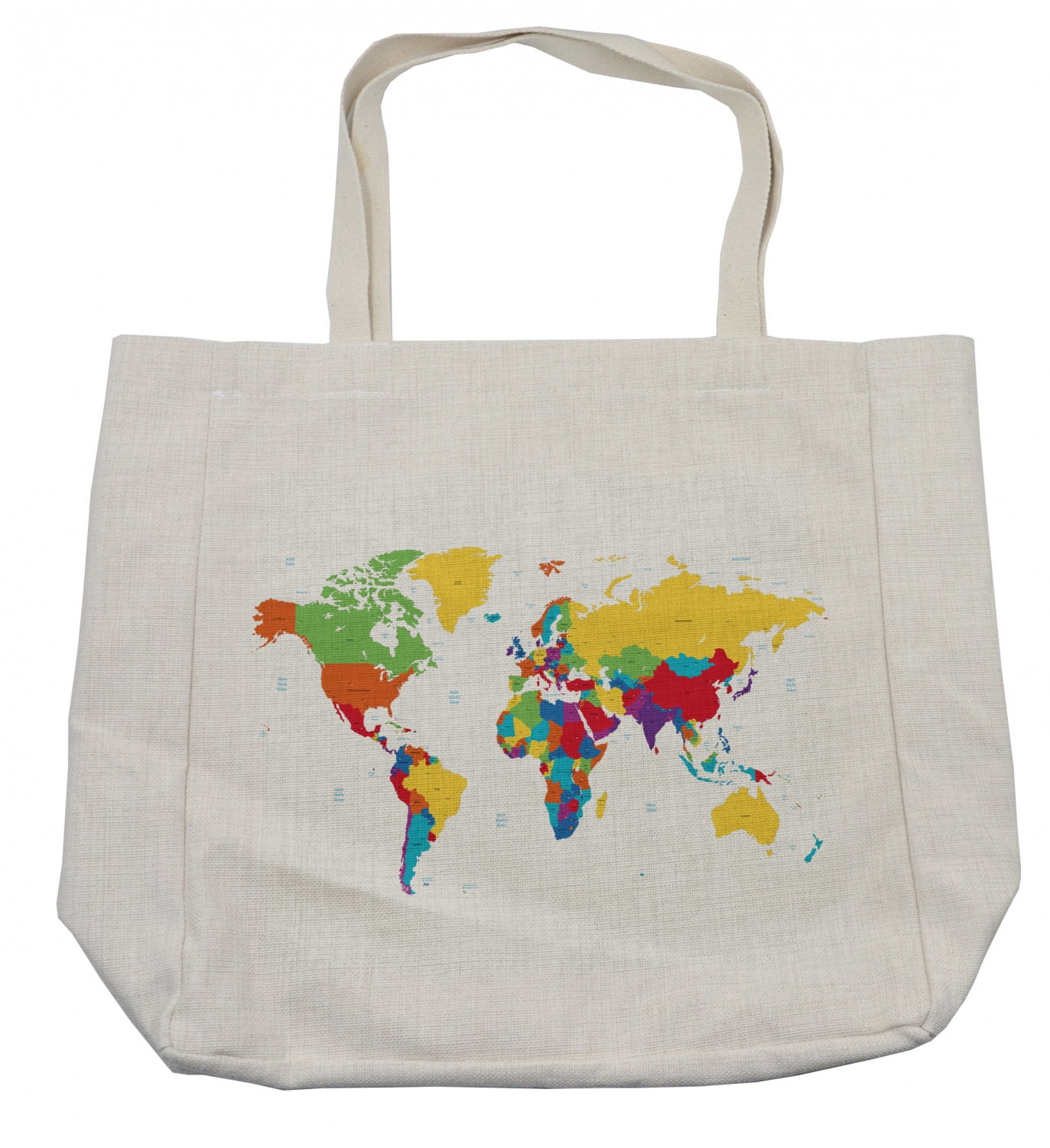 World Map Shopping Bag, Colorful Detailed Continents Design Countries ...