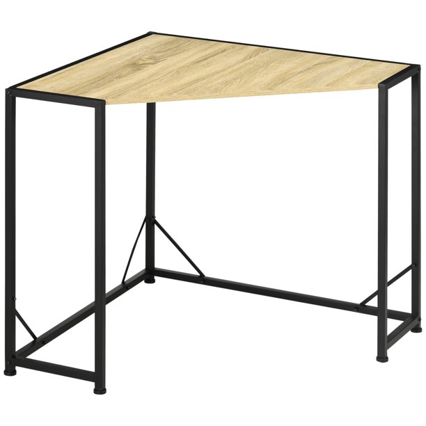 HOMCOM Corner Desk, Computer Writing Desk with Metal Frame, Natural ...
