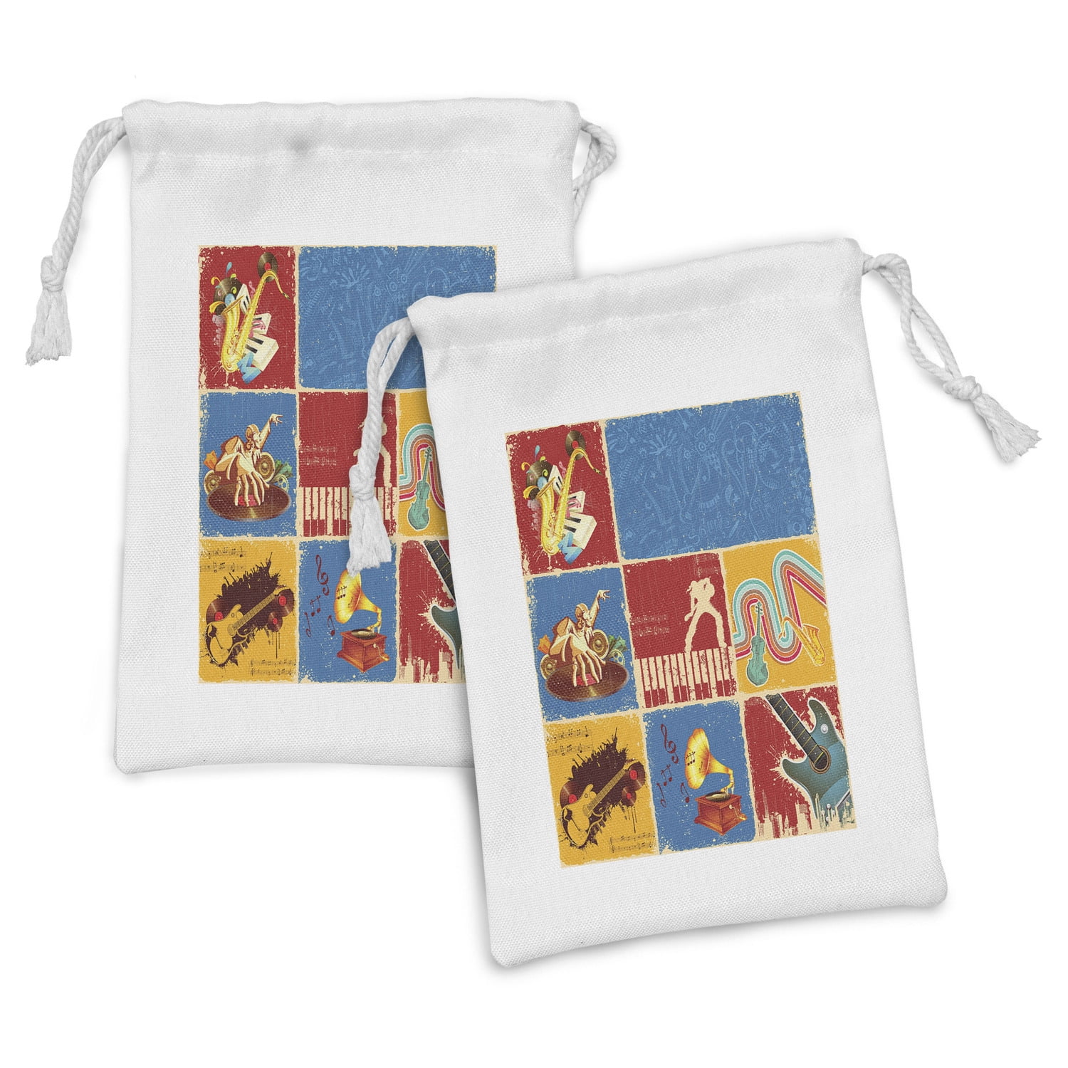 Music Fabric Pouch Set of 2, Retro Collage Illustration of Different ...