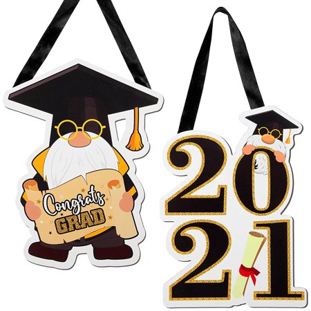 2 Pieces Graduation Wooden Door Sign Glitter Congrats Grad Welcome Sign ...