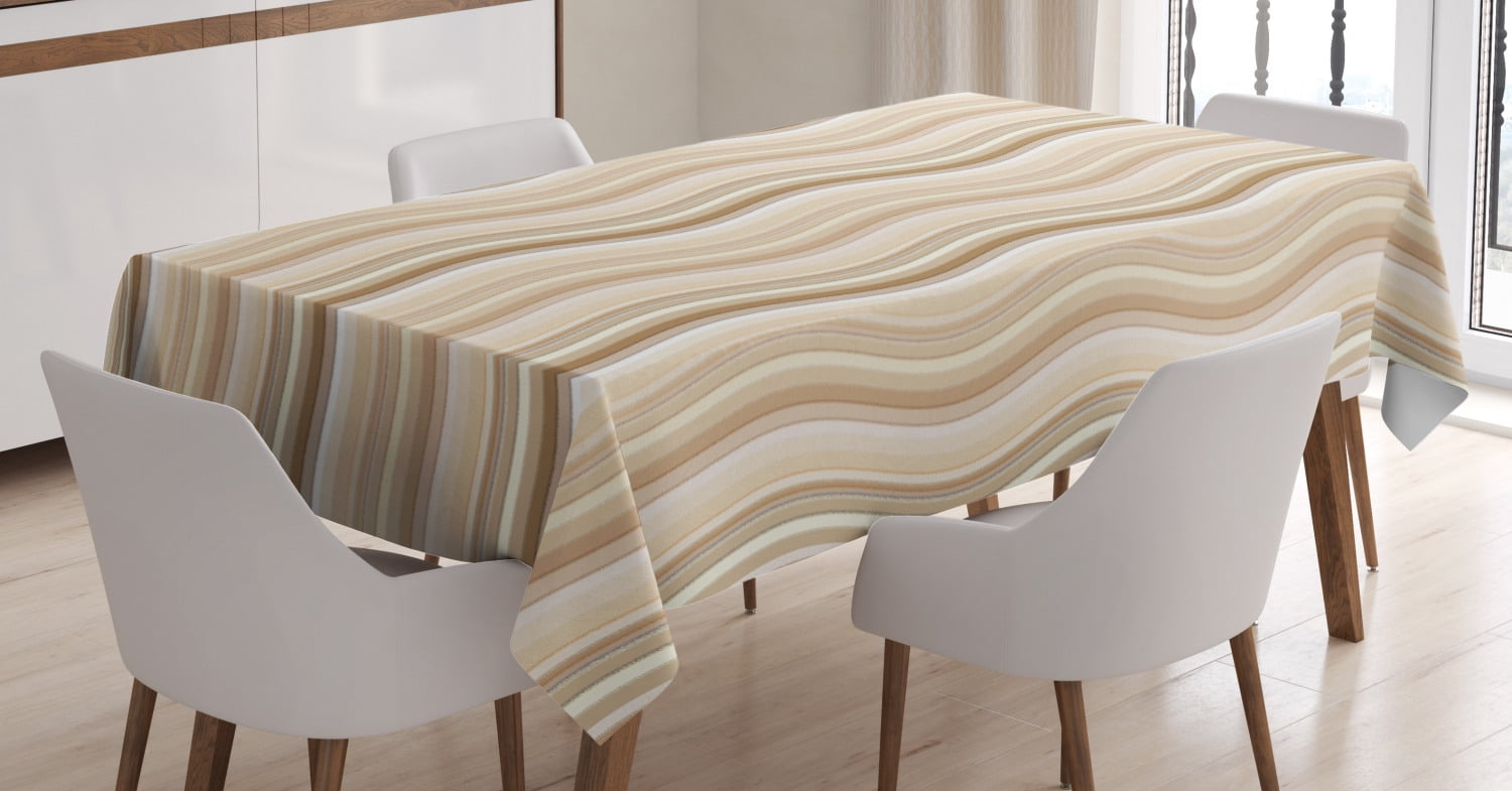 Ambesonne Tan Tablecloth Rectangular Table Cover, Wavy Lines Vertical ...