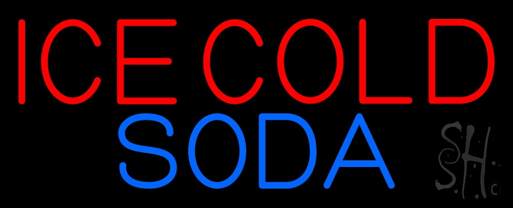 Red Ice Cold Soda LED Neon Sign 10 x 24 - inches, Black Square Cut ...