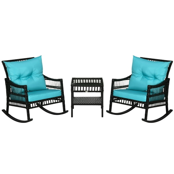Outsunny 3 Pieces PE Rattan Rocking Chair Set, Outdoor Rocker Chair ...