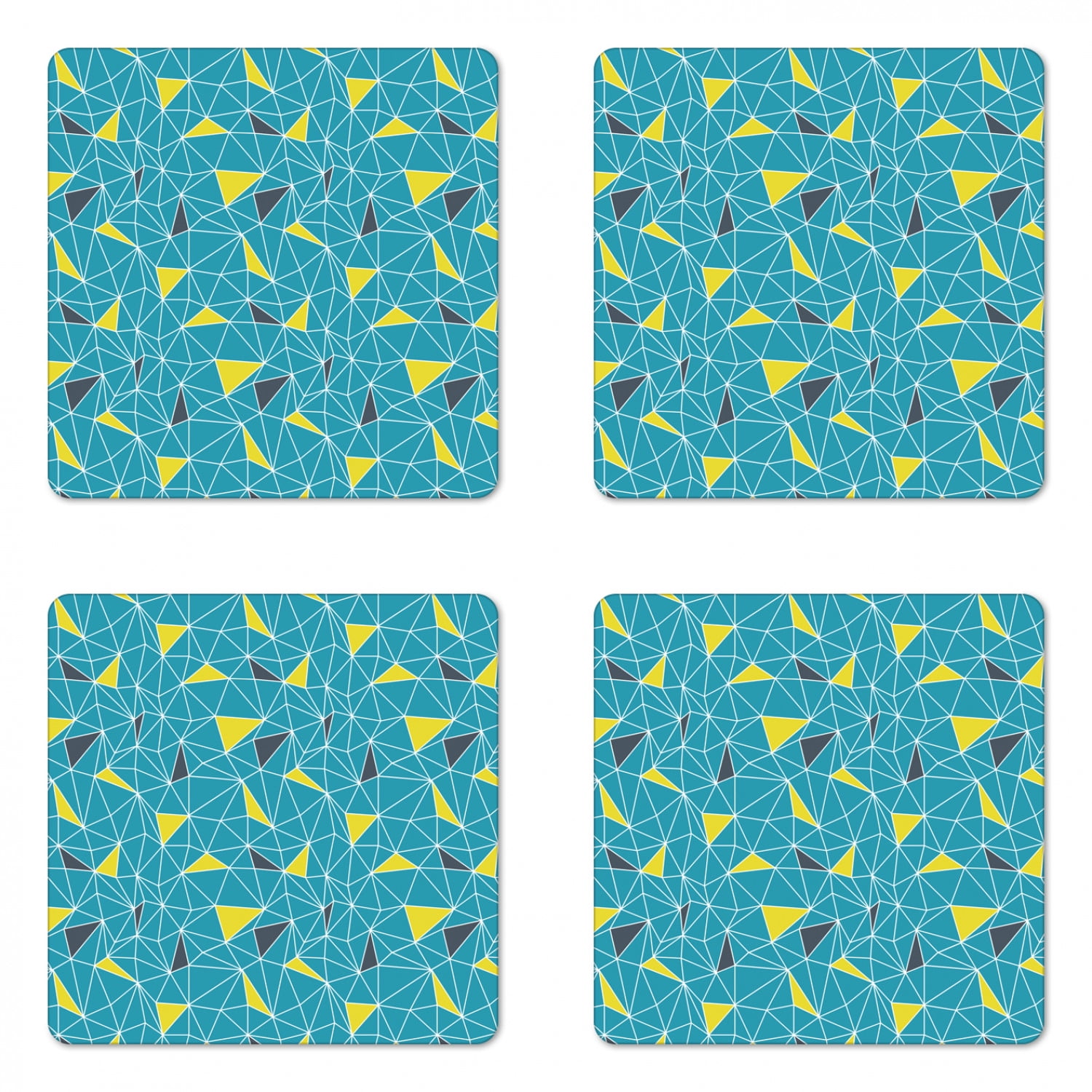 Yellow and Blue Coaster Set of 4, Low Poly Triangular Shapes Geometric ...