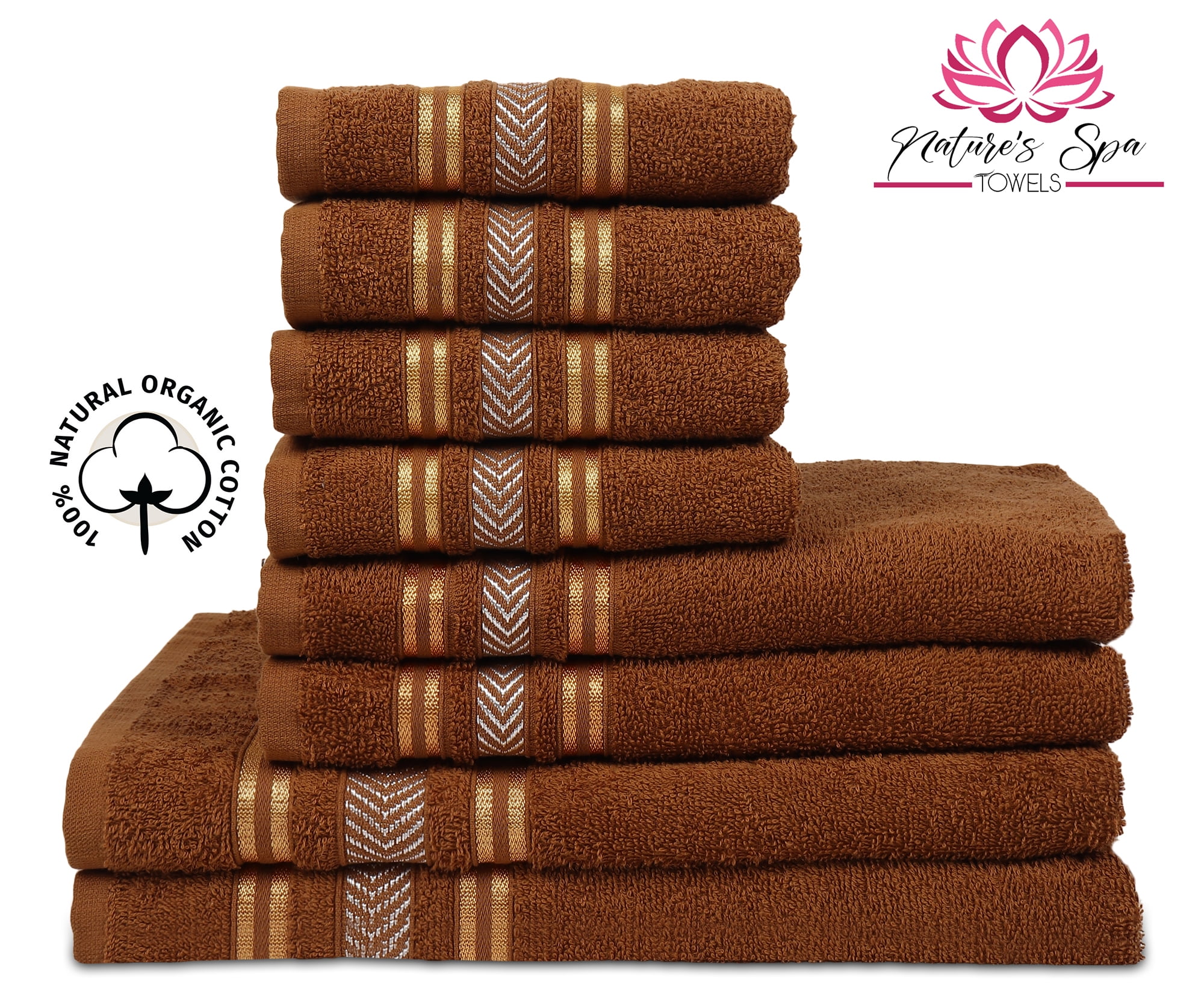 Nature's Spa Towels- 100% Organic Cotton Set of 8 Bath Towel Set ...