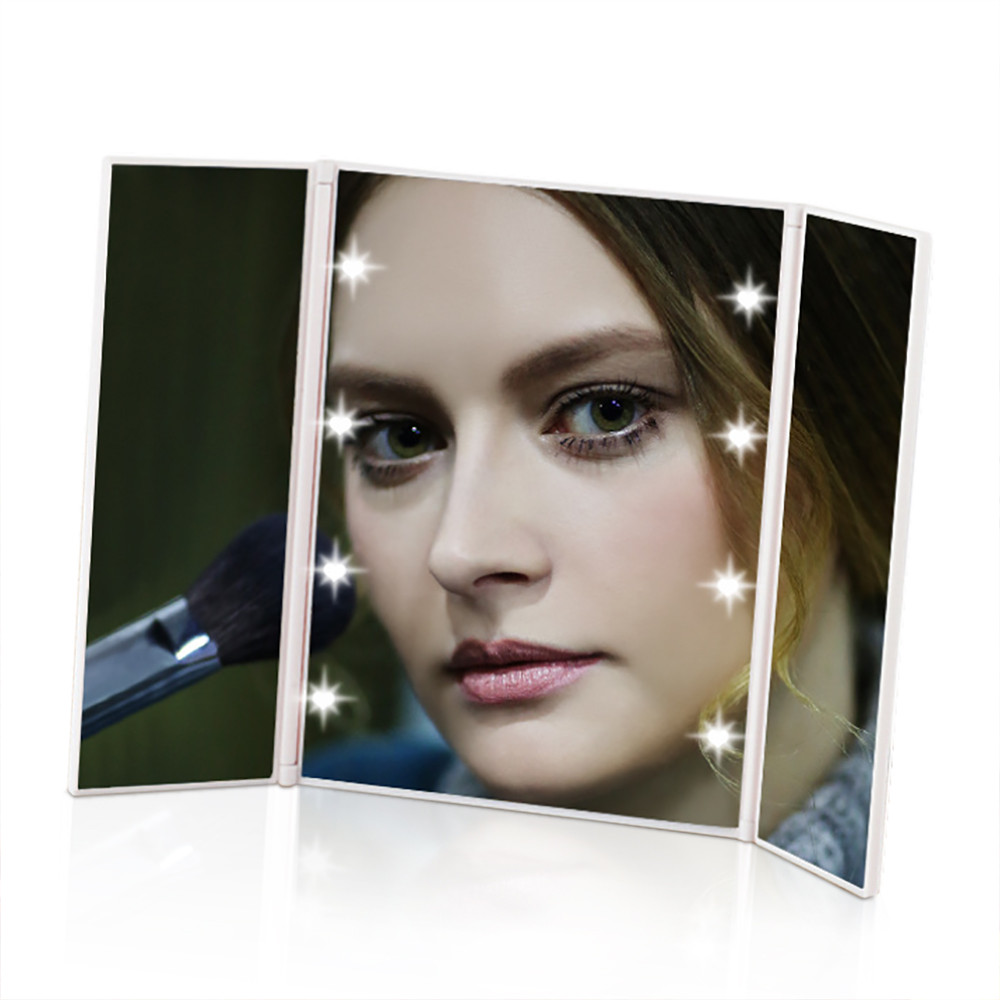 HIMIWAY Three folding table mirror, LED light make-up mirror, three ...