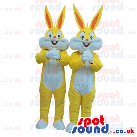 Two Bugs Bunny Alike Cartoon Character SPOTSOUND Mascots In Yellow ...