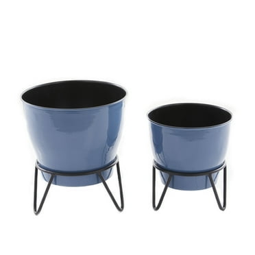 DecMode Modern Large Blue Metal Planters, Set of 3 - Walmart.com