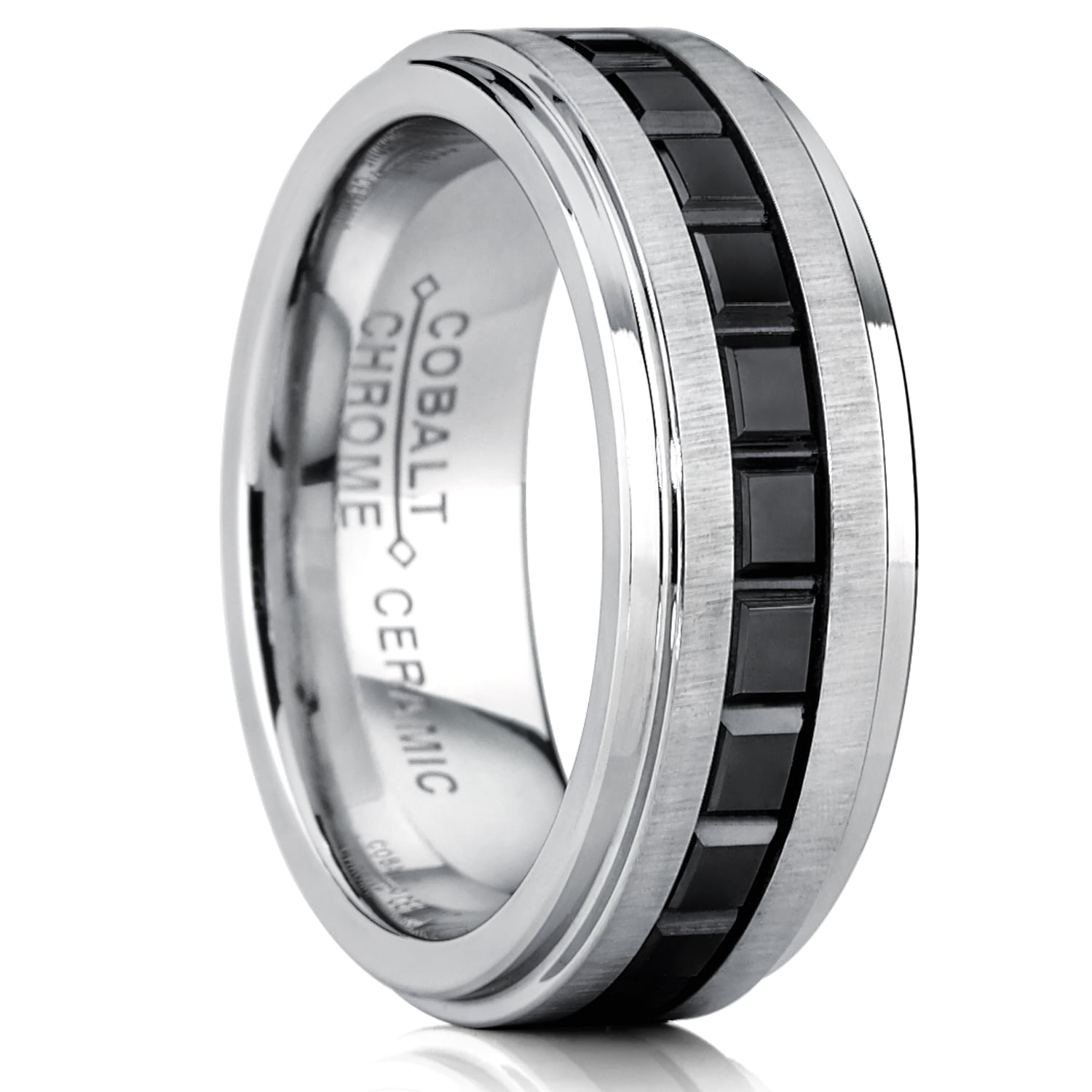 Men's Two Tone Brushed Cobalt Wedding Band Ring With Princess cut ... Men's Two Tone Brushed Cobalt Wedding Band Ring With Princess cut ...