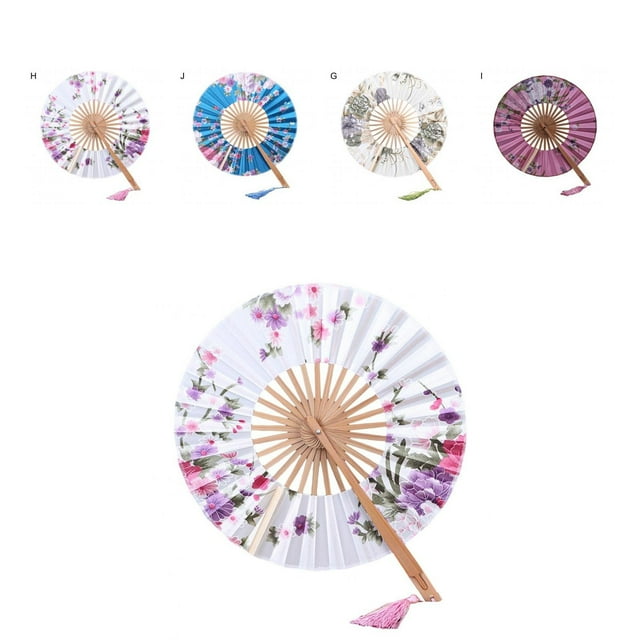 Ancient Classic Hand Fan with Tassel Dress Up Costume Bamboo Flower ...