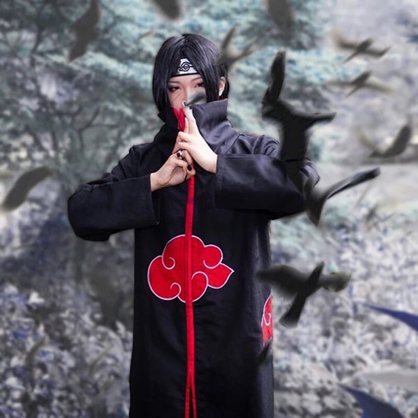 Akatsuki Costume Itachi Ninja Robe Halloween Costumes for Women Xiao Cosplay Anime Accessory Ring Cloud Coat Cape Haori Man Walmart