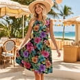 Binienty Tropical Flowers Black Women Casual Ruffle Tiered Ruffle Swing ...