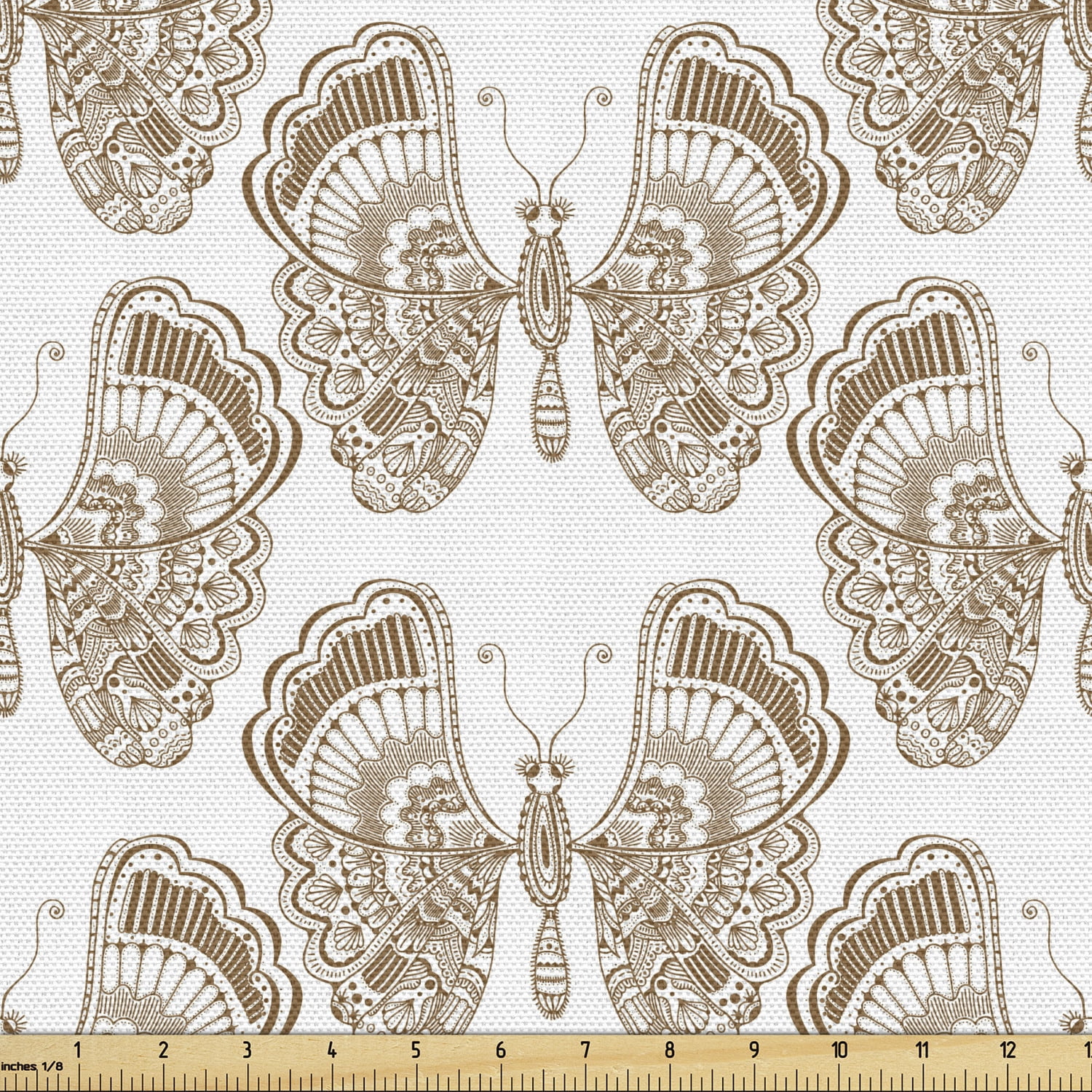Brown Paisley Fabric by the Yard, Zentangle Inspired Folk Motifs in ...