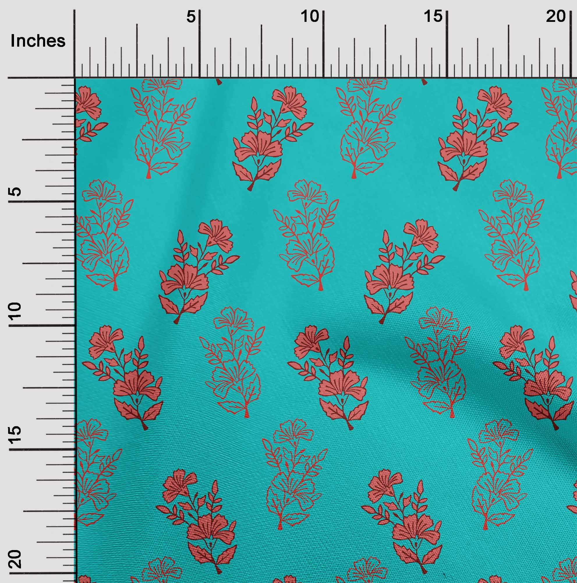 oneOone Silk Tabby Turquoise Blue Fabric Floral Block Diy Clothing ...