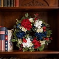 4th of July Patriotic Artificial Hydrangea Wreath, Full Red White Blue ...