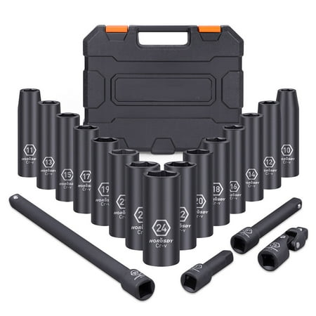 Wweixi 19 Pieces Carbon Steel 1/2inch Drive Deep Impact Socket Portable ...