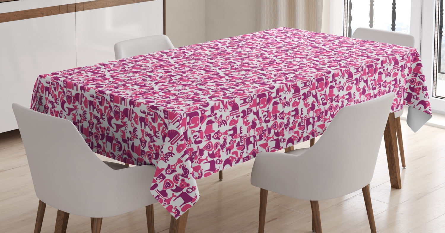 Animals Tablecloth, Primitive Geometric Animal Figures Such as Rhino ...