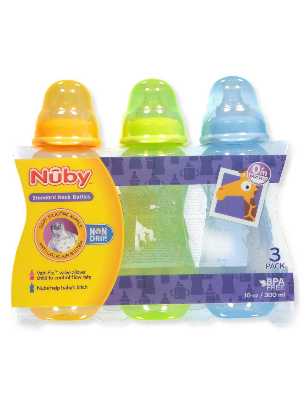 Nuby 3-Pack Bottles (10 oz.) - blue/orange/lime, one size - Walmart.com