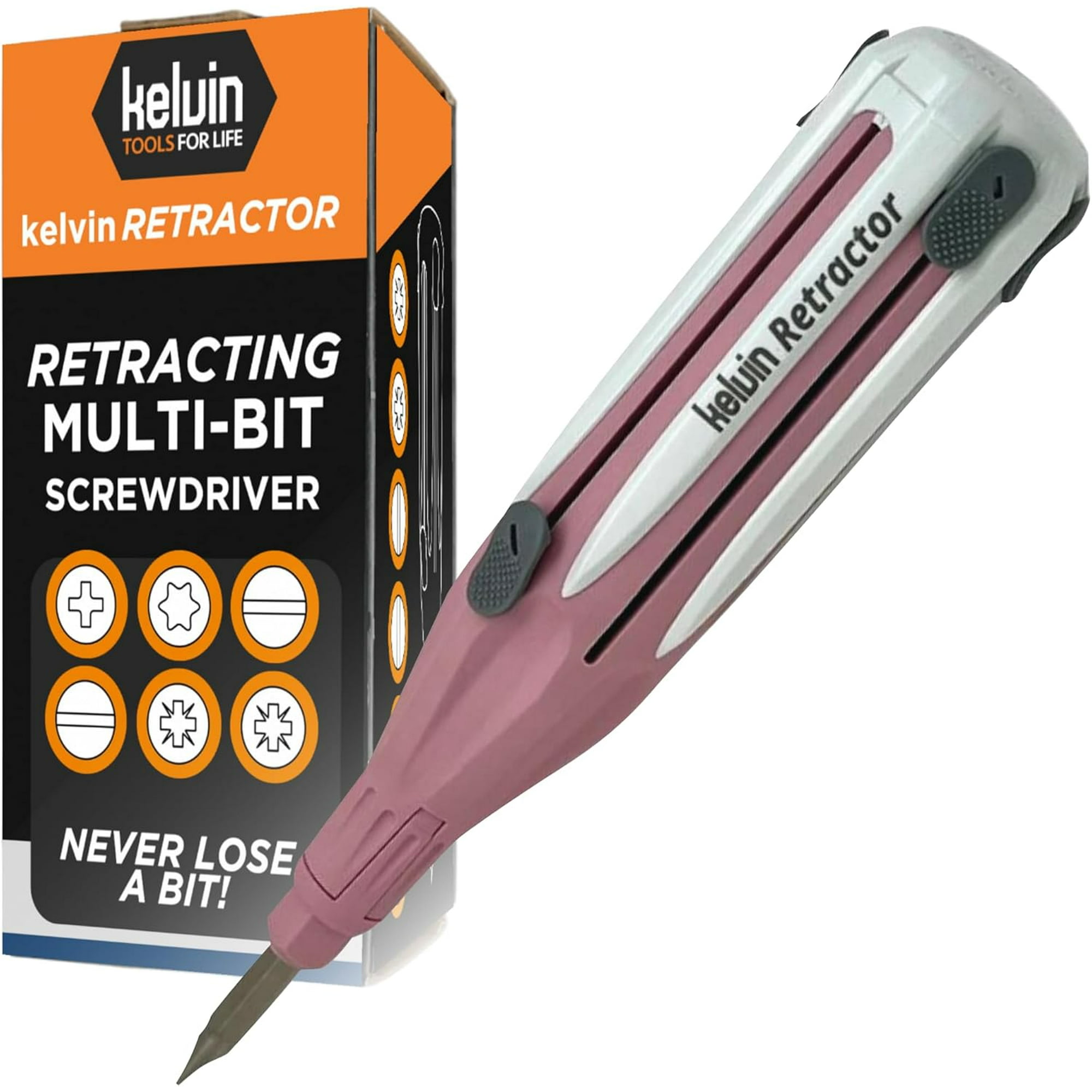 Kelvin Tools Retractor - Retractable All-In-One Screwdriver Quick Change Phillips Head And Flat Head  Upgraded Retract-A-Bit Screwdriver  Durable & Li