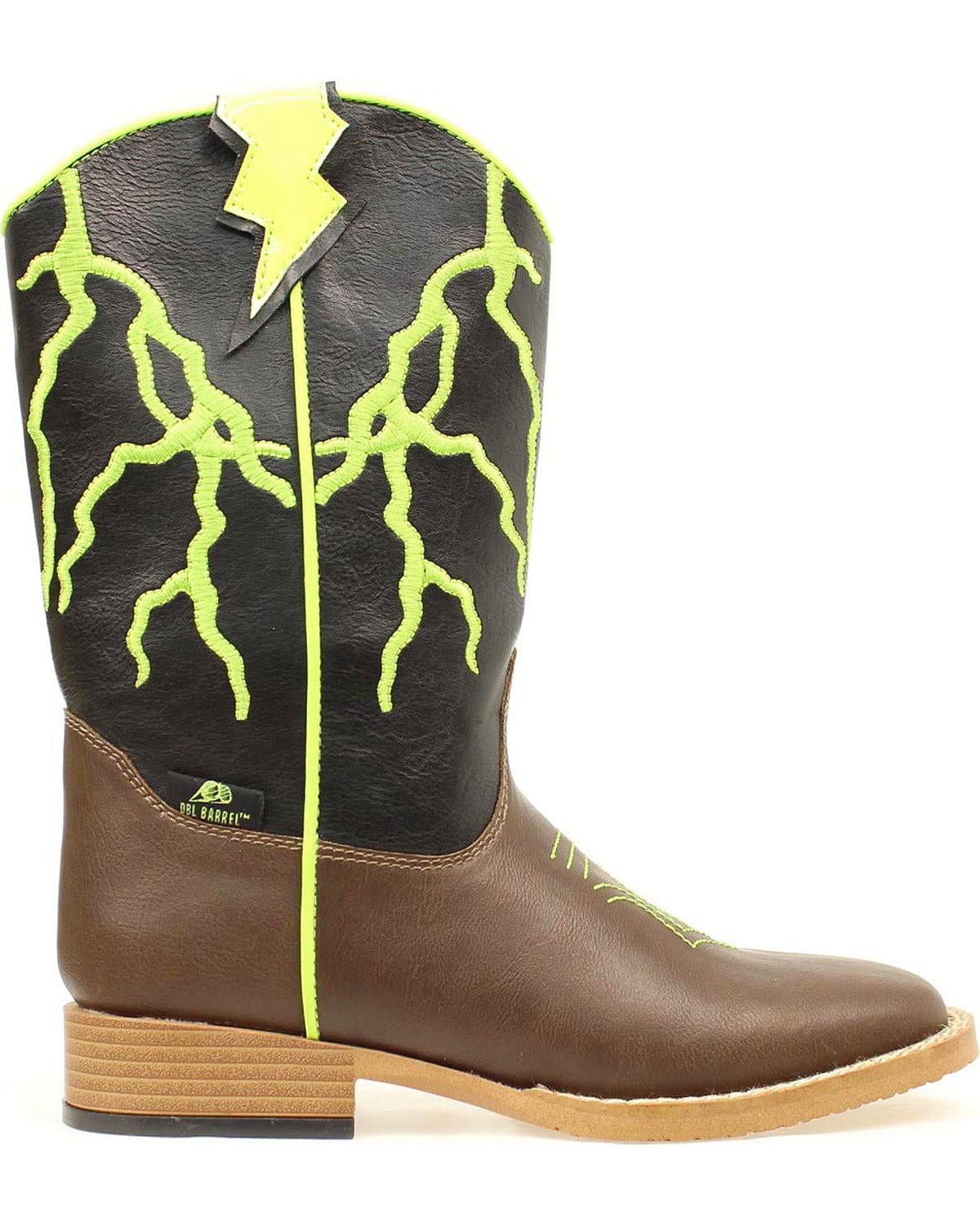 Double Barrel Boys' Ace Lightning Bolt Cowboy Boot Square Toe - 4475802 ...