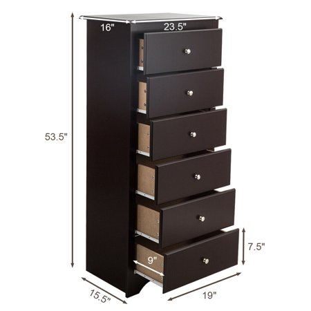 Gymax 6 Drawer Chest Dresser Clothes Storage Bedroom Tall Furniture Cabinet Brown - Walmart.com ...
