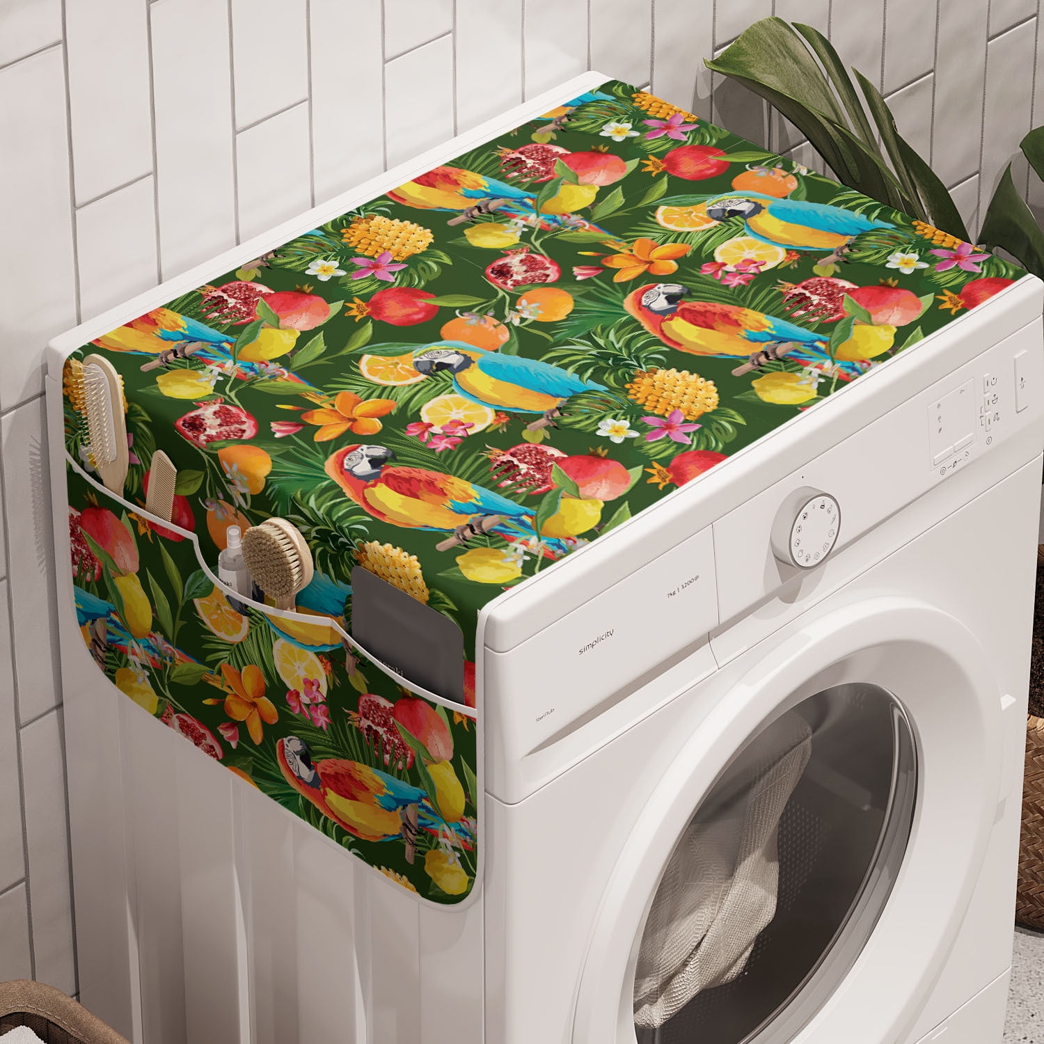 Tropical Washing Machine Organizer, Watercolor Exotic Parrots Juicy ...