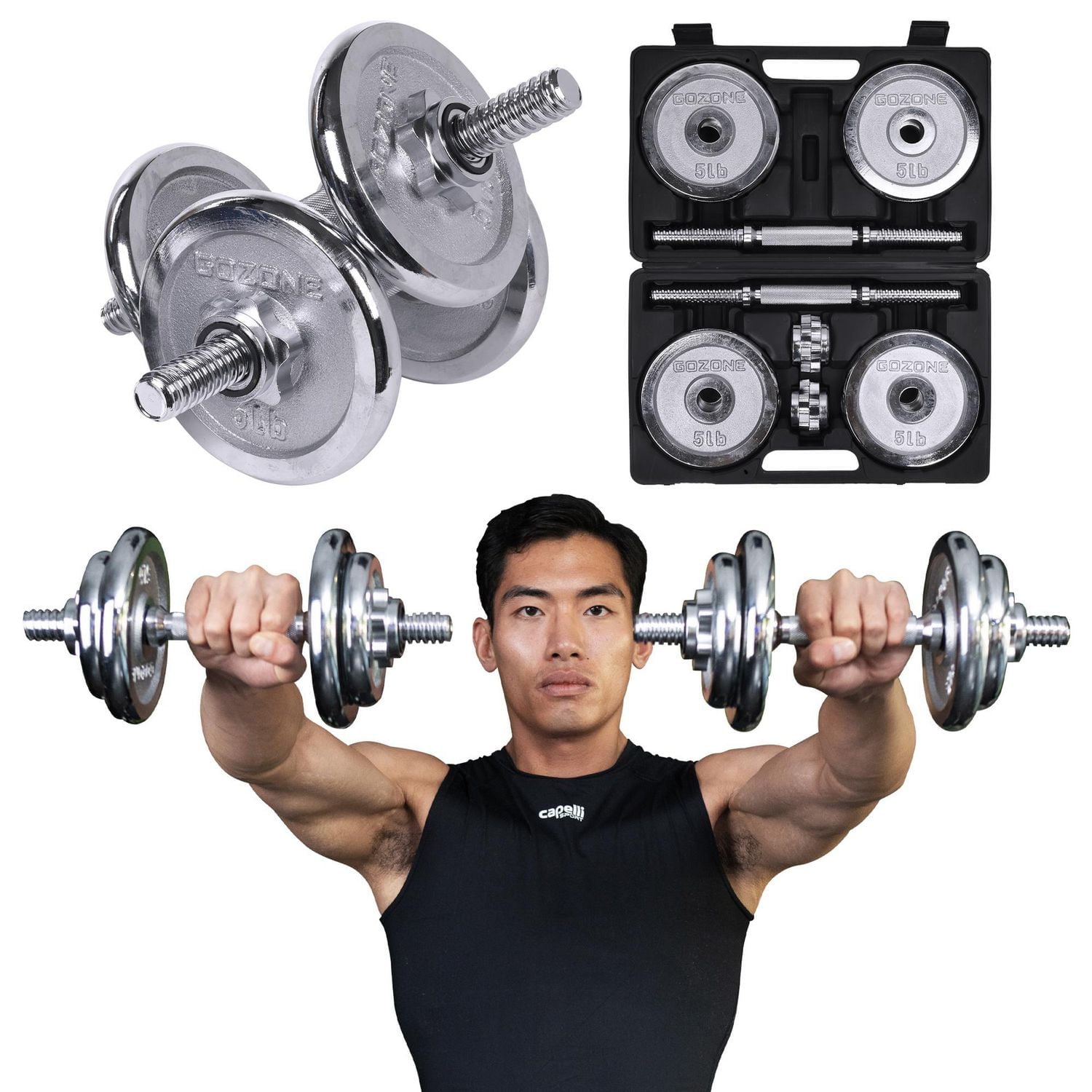Click here for Gozone 40lb Chromed Dumbbell Set - Silver/Black prices