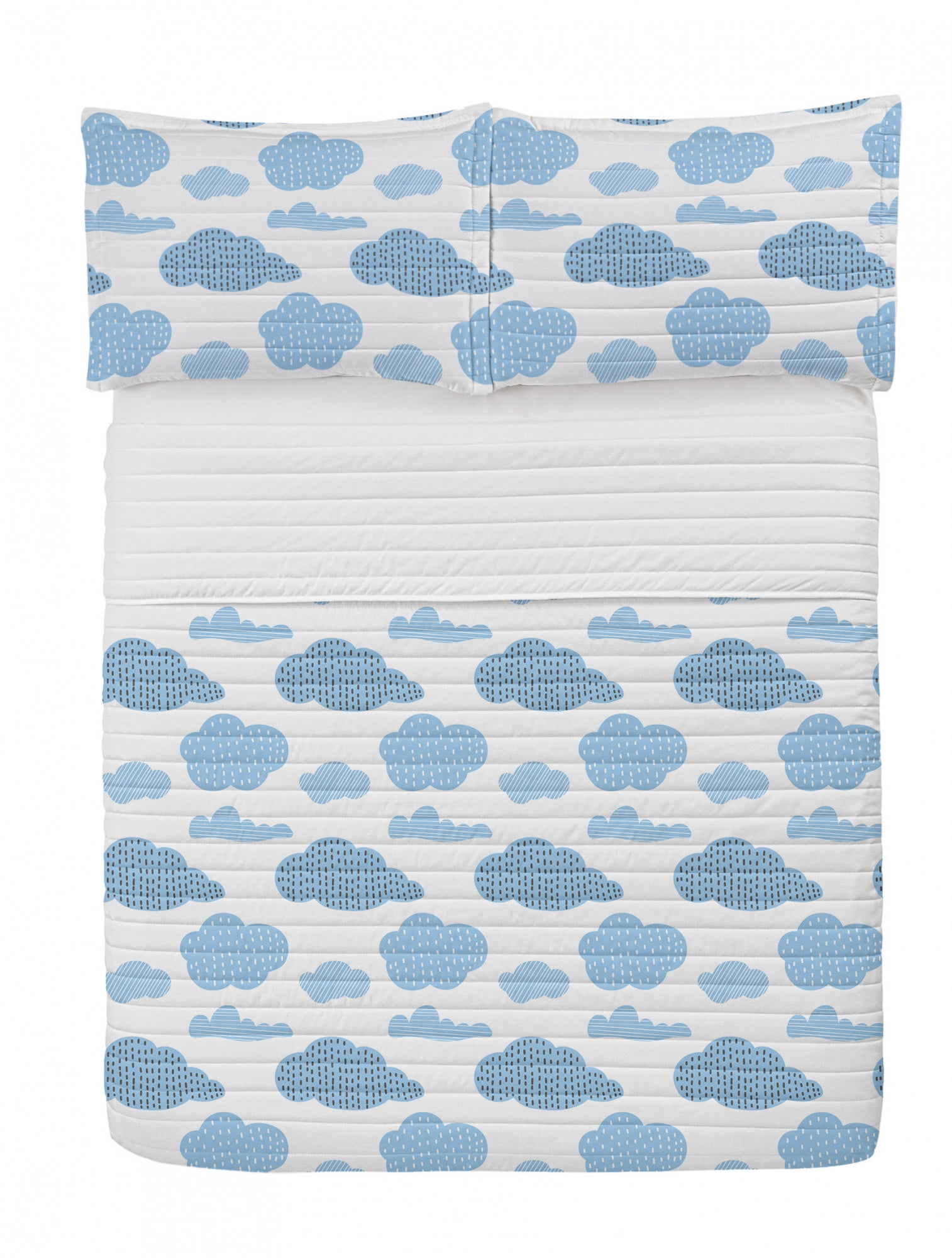 Pastel Microfiber Bedspread Set, Autumn Rain Clouds with Simple Dashed ...