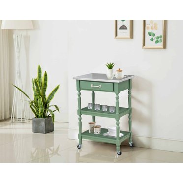 Pemberly Row Stainless Steel Top Kitchen Cart in Light Green - Walmart.com